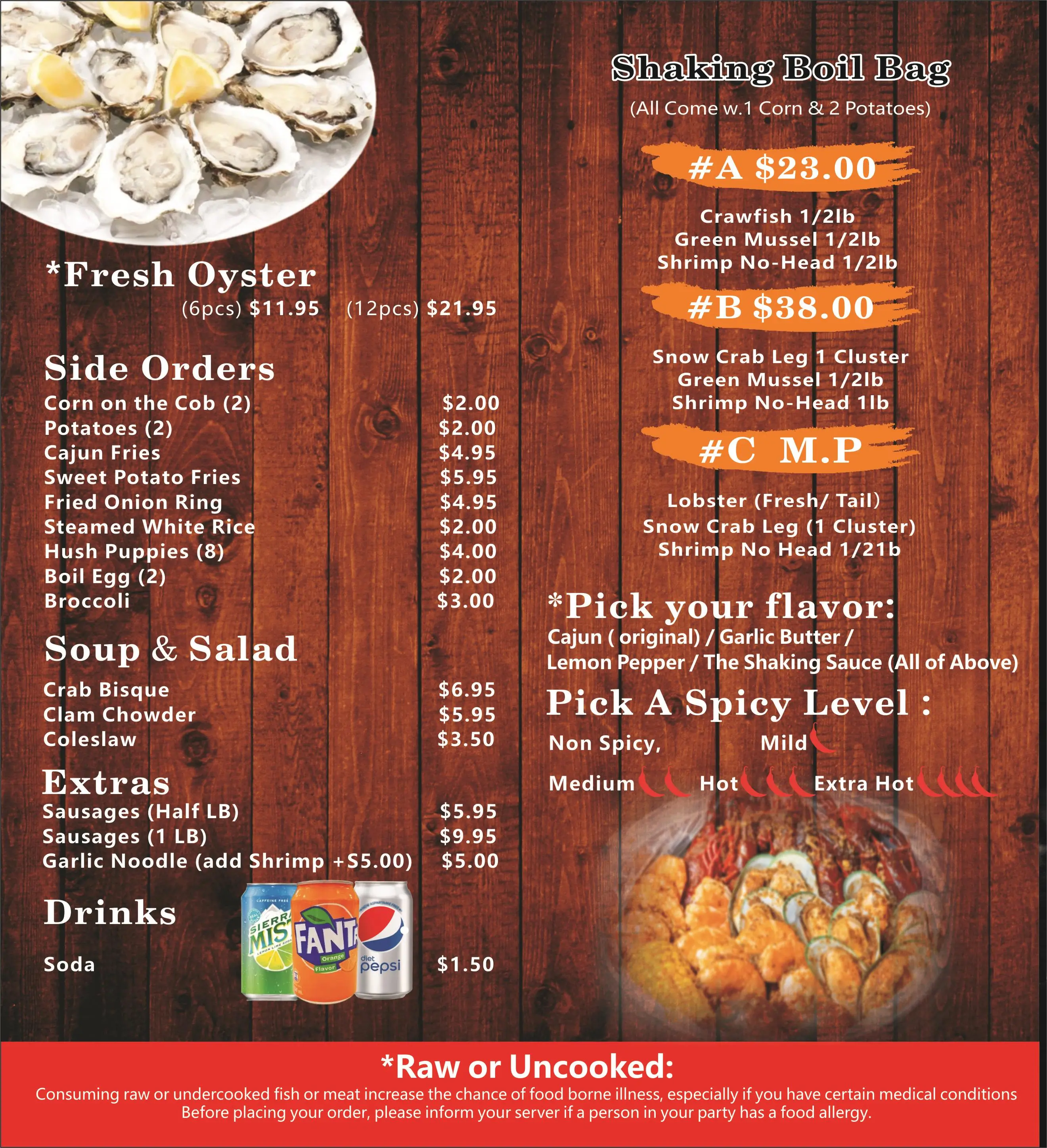 Menu Shaking Seafood